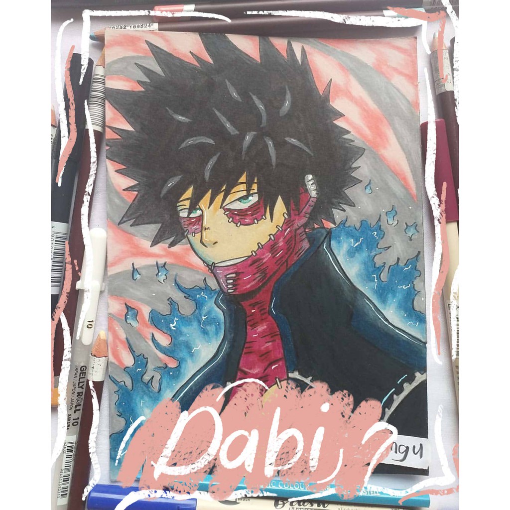 Jual (A5) MY HERO ACADEMIA [DABI] - COLORED PENCILS ART (Gambar manual ...
