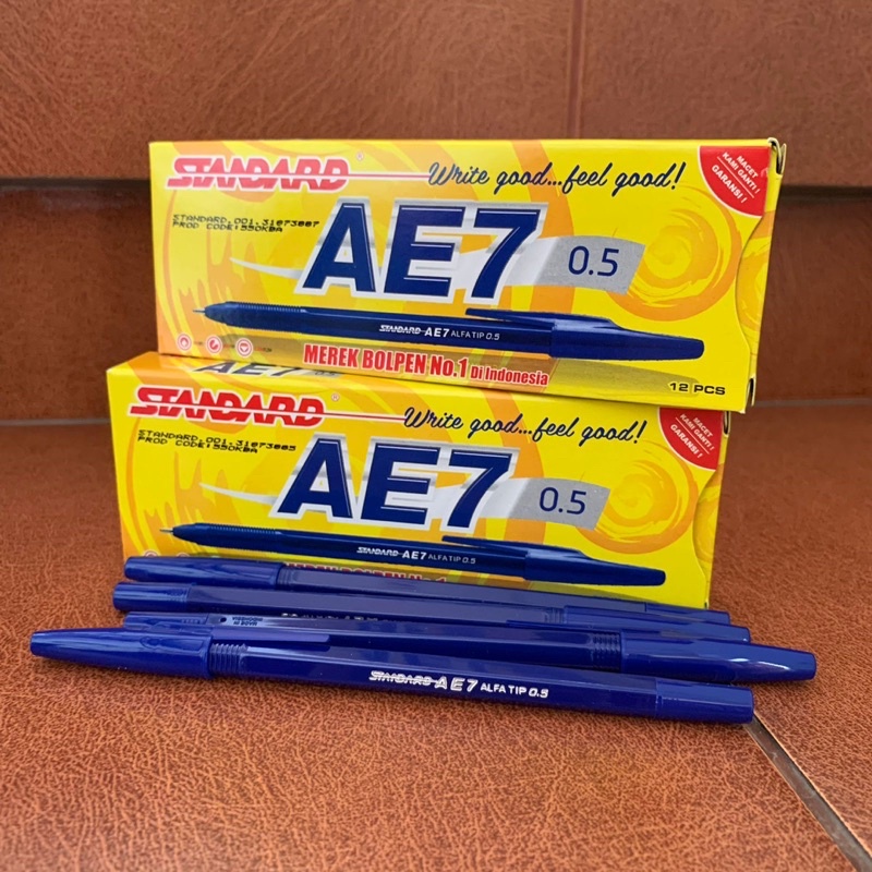 Jual Bolpen/Bolpoint/Ballpen/Pulpen/Balpoint Standard AE7/AE-7 BIRU (12pcs) | Shopee Indonesia