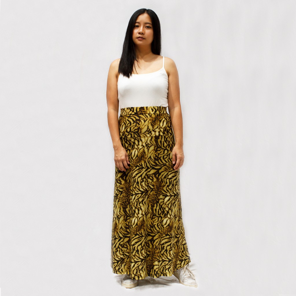 Jual 3H Tiger Print Rok Panjang Wanita Poly Spandex Women's Long Maxi ...