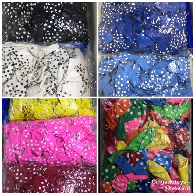 Jual Balon POLKADOT 12” isi 100 merah putih biru pink hitam Doff (280 ...