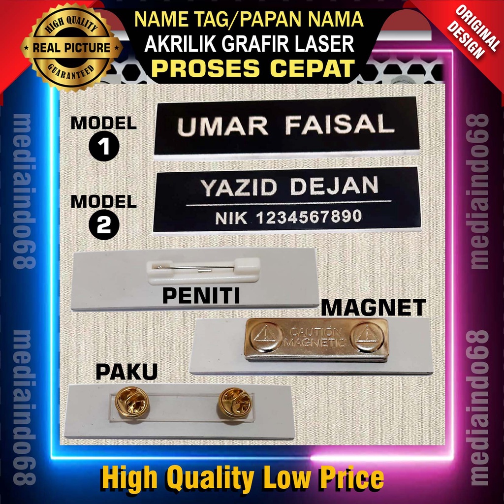 Jual Name Tag/Nama Dada/Papan Nama Akrilik Grafir Laser (Proses Cepat 1 ...