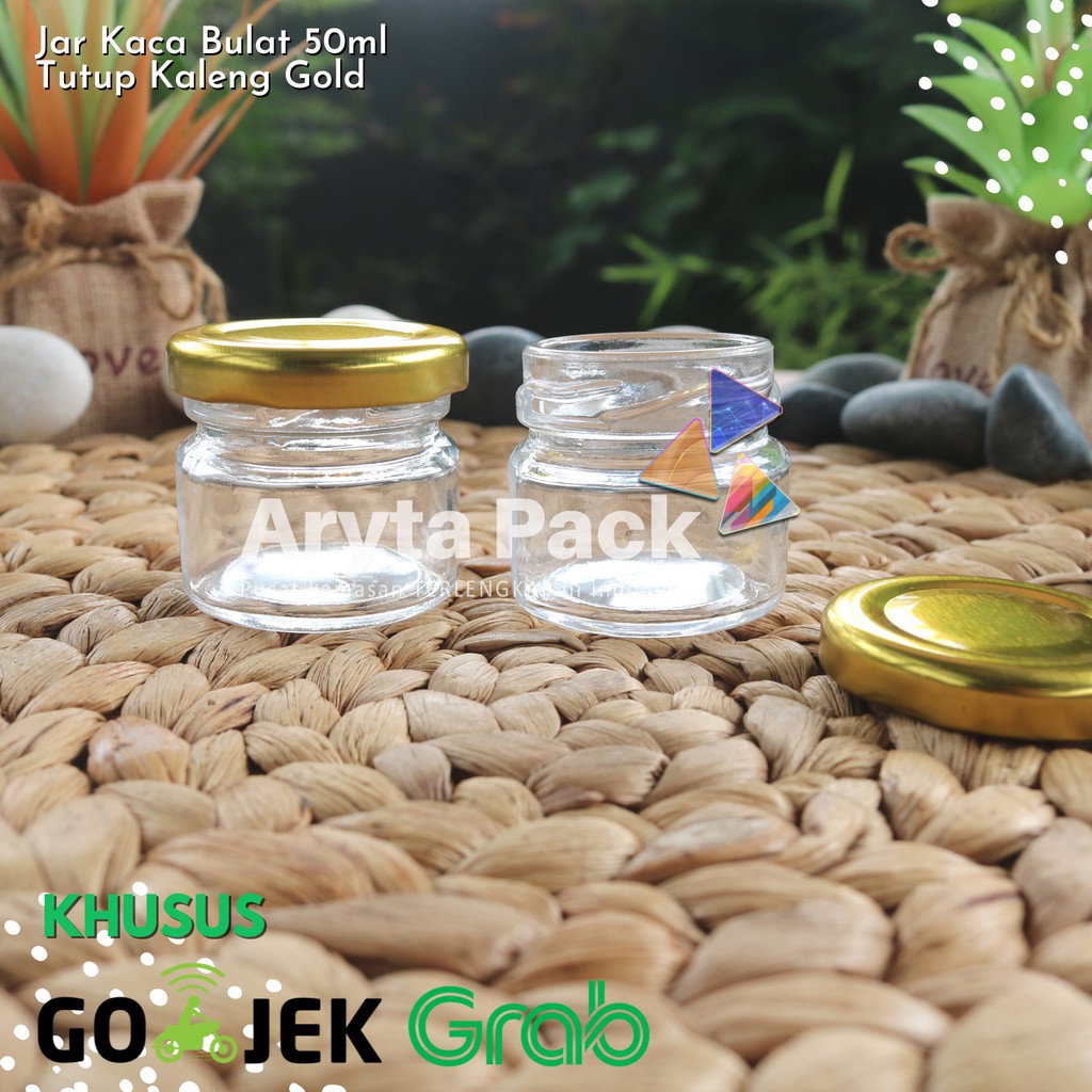 Jual Jar kaca 50ml round bulat glass jar toples tutup kaleng emas - new ...