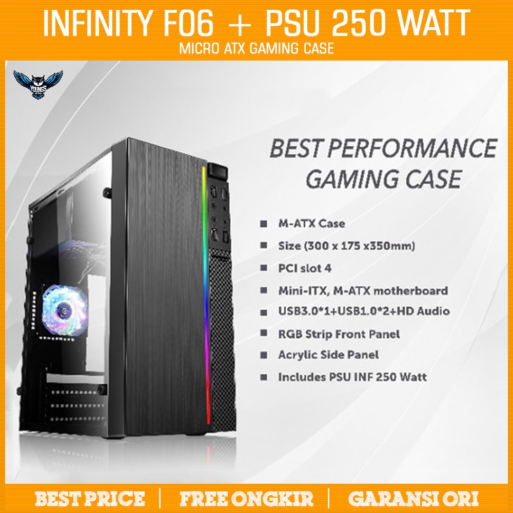 Jual Gaming Case Infinity F06 + PSU 250 Watt (mATX, RGB Front, 250W ...
