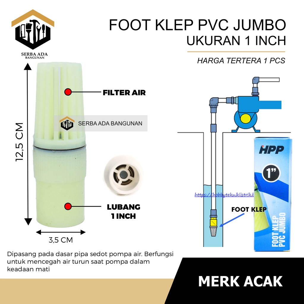 Jual SAB Foot klep jumbo 1/2" Foot Valve 1/2 inchi footklep foot klep ...