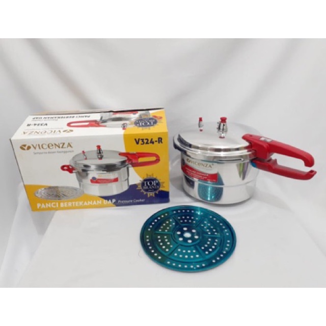 Jual Pressure cooker Panci presto vicenza 8liter gagang hitam/merah V324 1 atau 2 kukusan ...