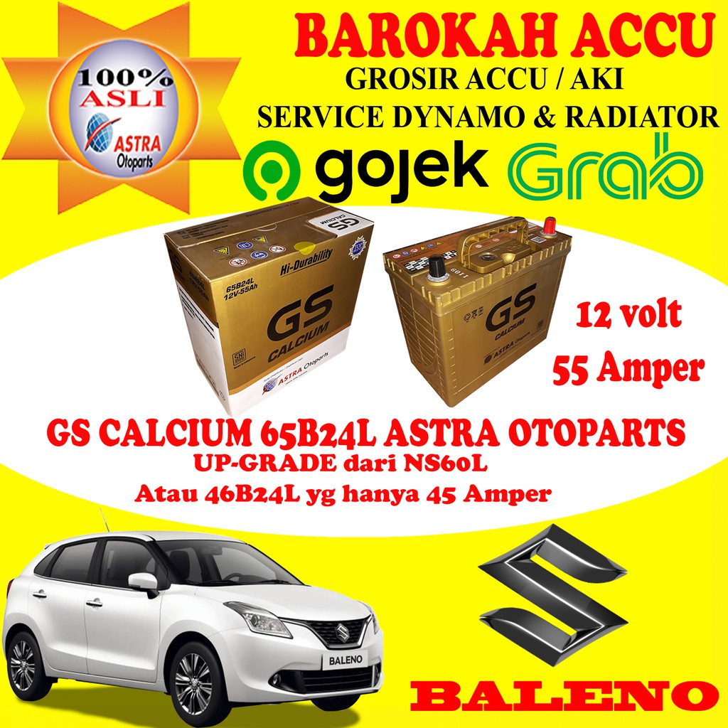 Jual AKI GS ASTRA MOBIL SUZUKI BALENO GS CALCIUM 65B24L , 55 AH ...
