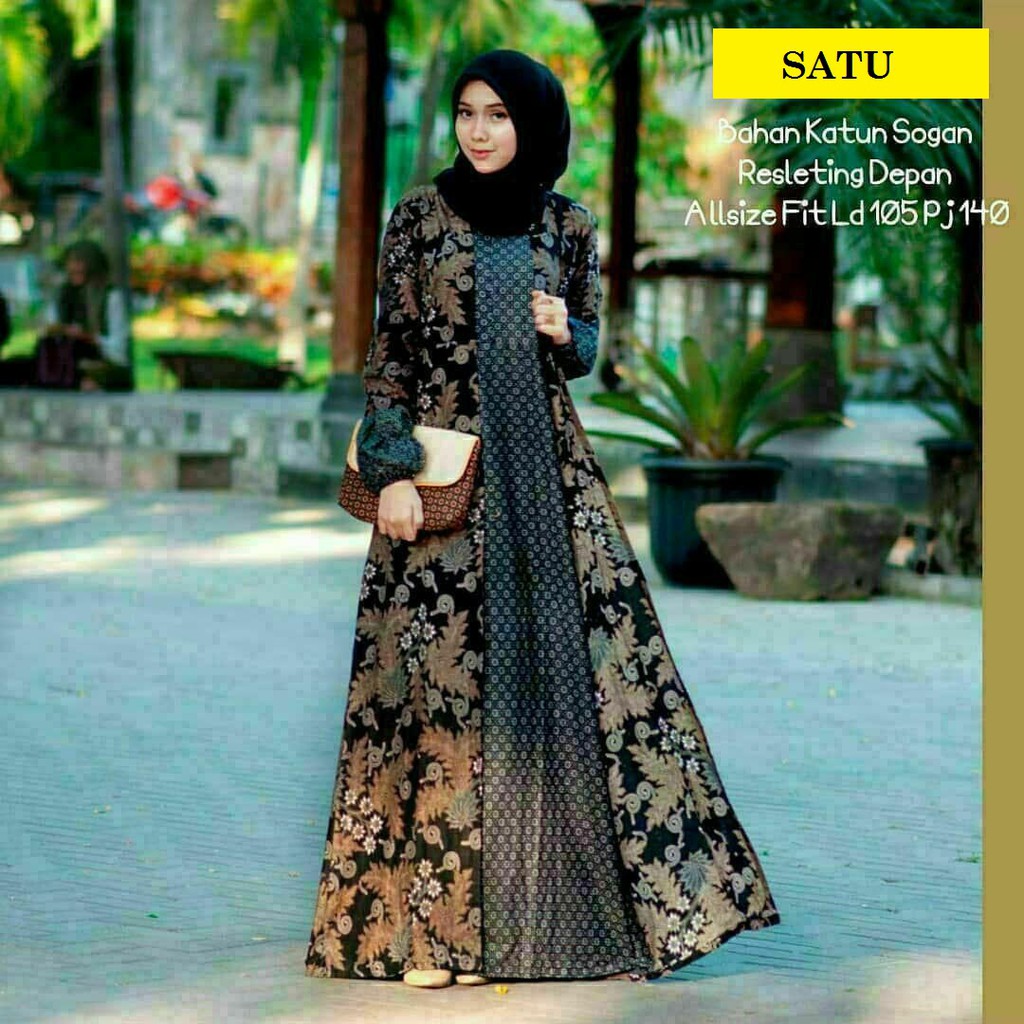 Jual Gamis Batik Syari Sogan Kombinasi Trendy Modern | Shopee Indonesia