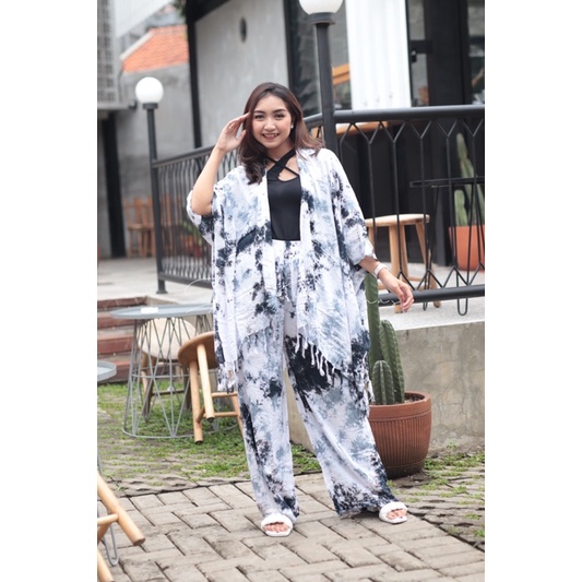 Jual JOLIS - SETELAN BAJU WANITA TIE DYE BALI CARDIGAN DRESS OUTER ...