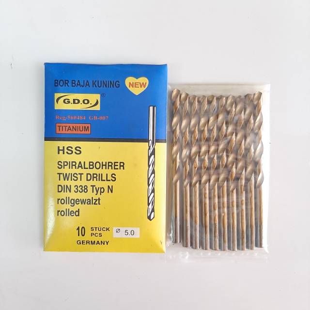 Jual Mata bor besi baja kuning Titanium GDO 5mm isi 10pcs | Shopee ...