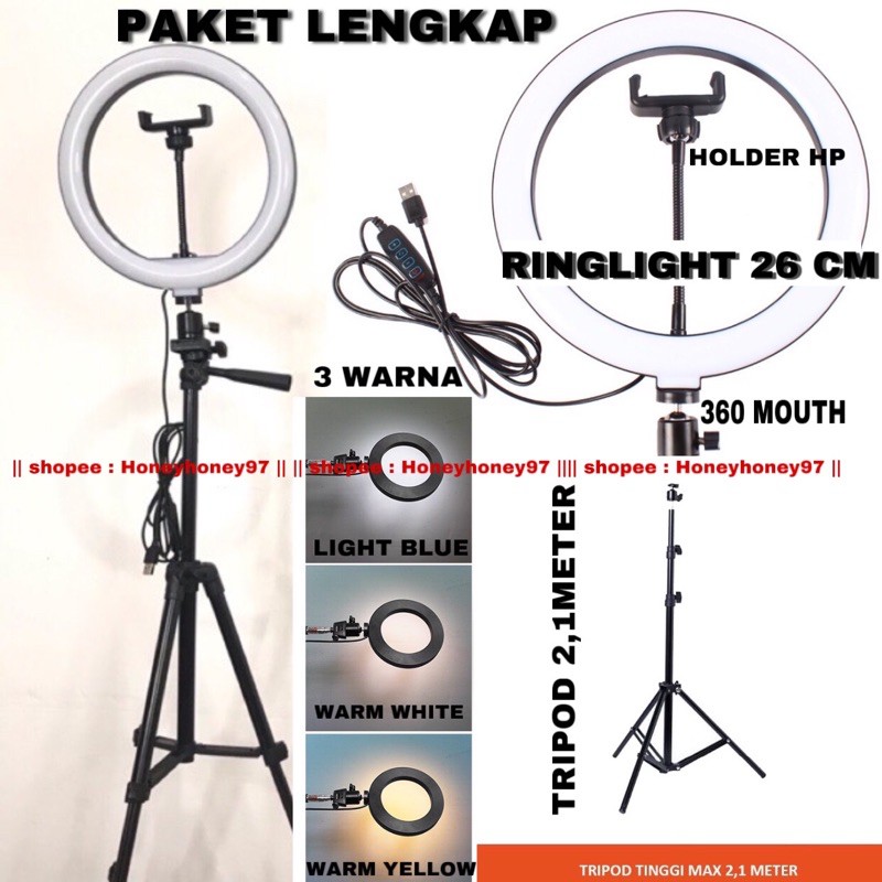 Jual Lampu LED RingLight 26cm 33cm Tripod Foto Studio TikTok MUA | Shopee Indonesia