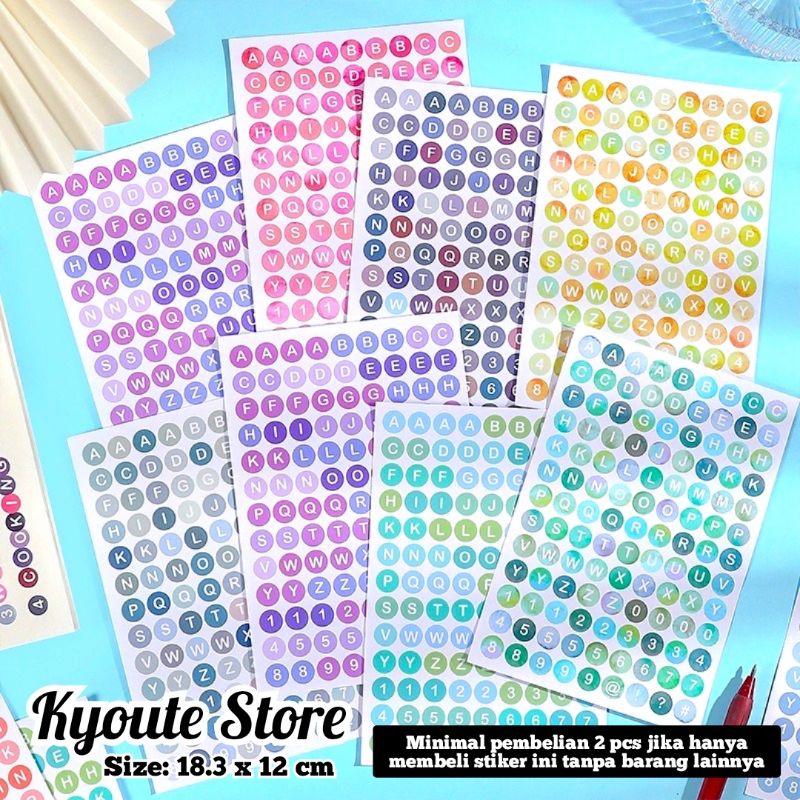 Jual Sticker Sheet Alfabet Huruf Angka Alphabet Nomor Abjad Bulat Paper ...