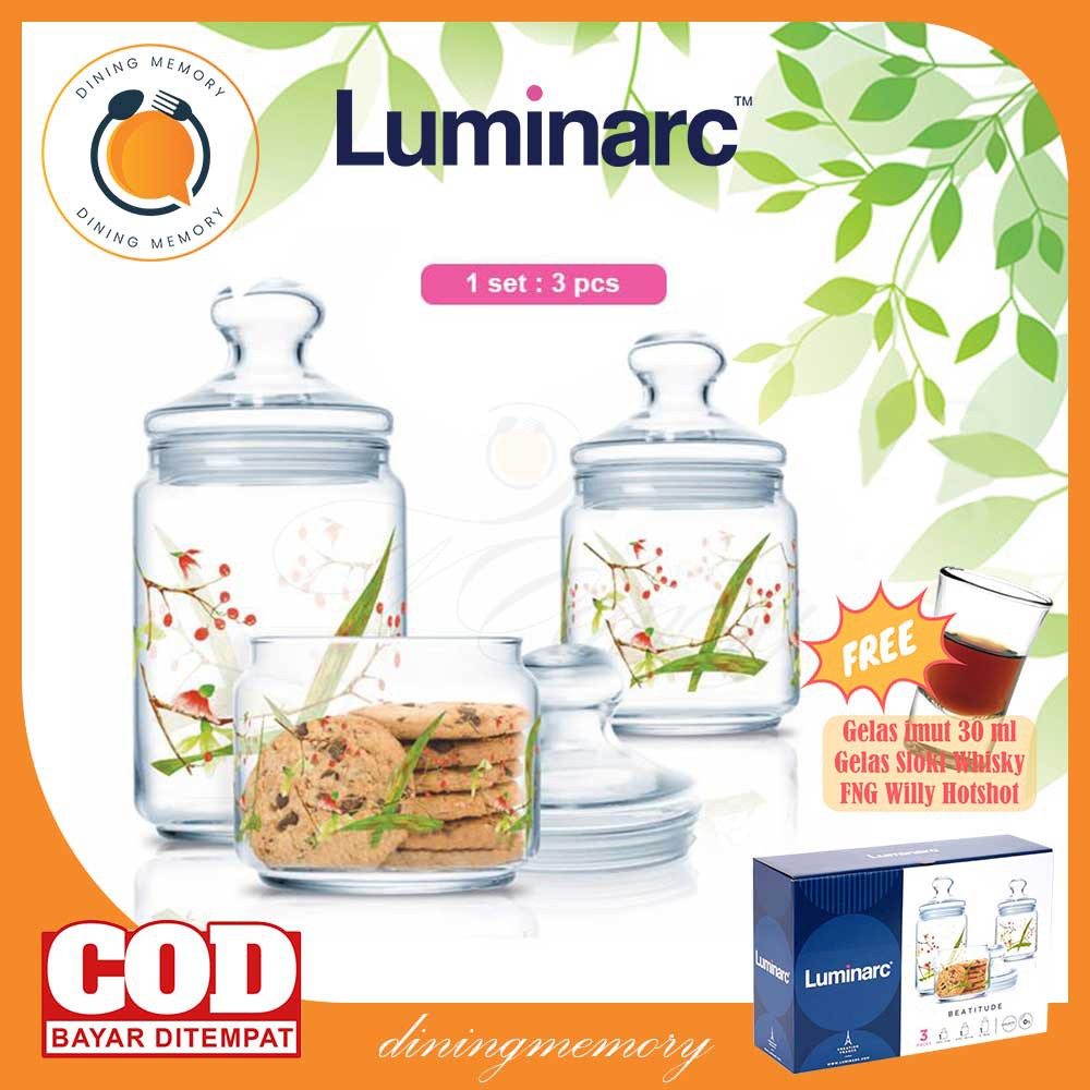 Jual Luminarc Toples Kaca Beatitude Club Jar Set - 3 Pcs/Set | Shopee ...
