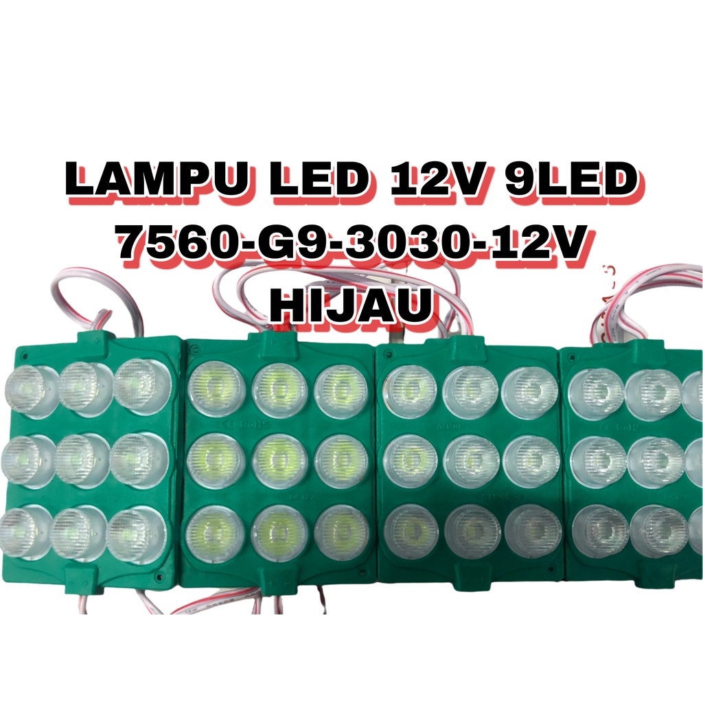 Jual LAMPU LED 12V 9LED 7560-G9-3030-12V HIJAU (5 PCS) | Shopee Indonesia