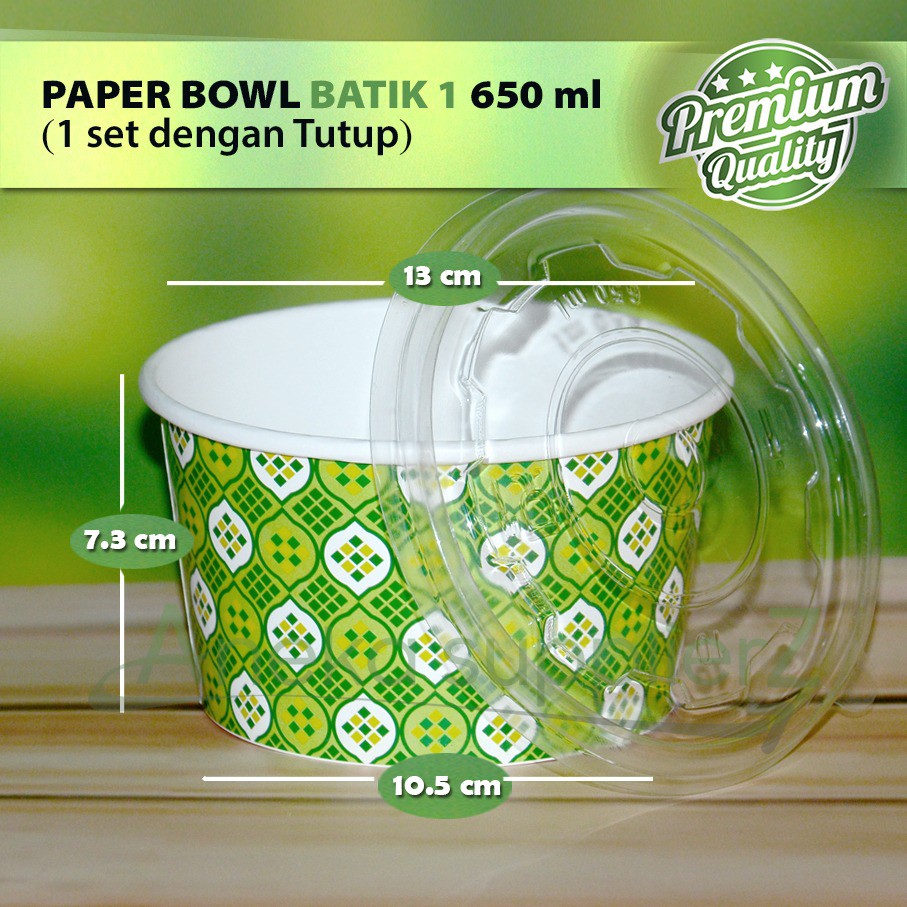 Jual Paper Bowl Batik Ketupat + TUTUP | 650 ml - 22 oz (50 SET ...
