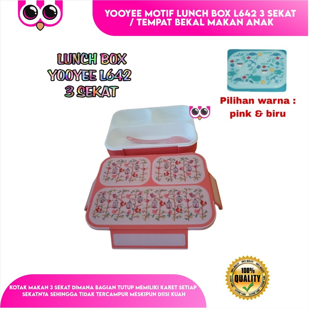 Jual YOOYEE MOTIF LUNCH BOX L642 3 SEKAT / TEMPAT BEKAL MAKAN ANAK ANTI TUMPAH BOCOR FREE SENDOK ...