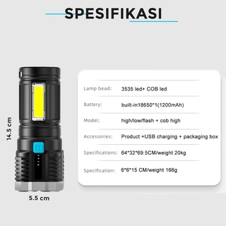 Jual Suksestech Senter LED COB Flashlight Senter Cas Chargeable ...