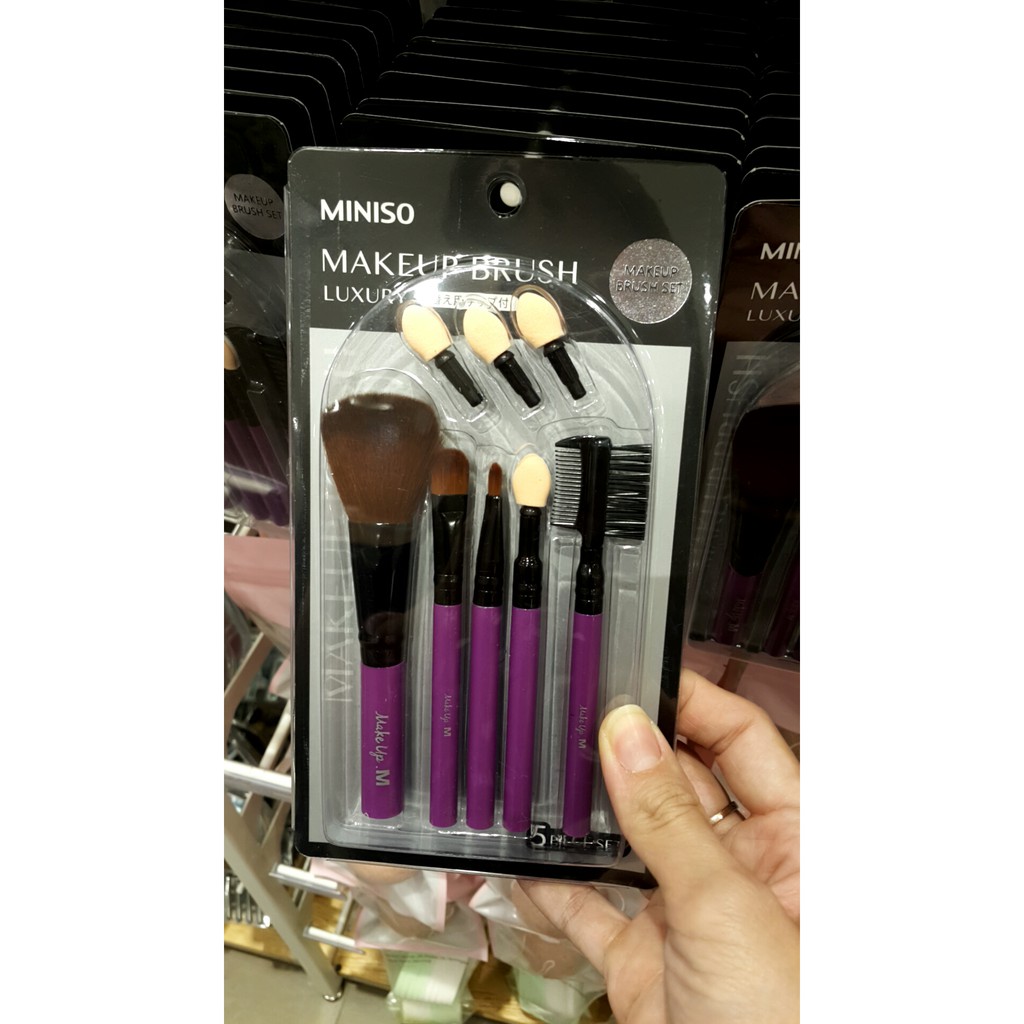 Jual MINISO Makeup brush set luxury isi 8pcs (2wrn) . miniso murah ...