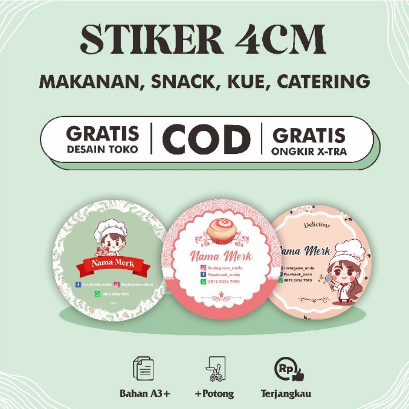 Jual Stiker makanan 4cm isi 75pcs per lmbr makanan/snack/catering ...