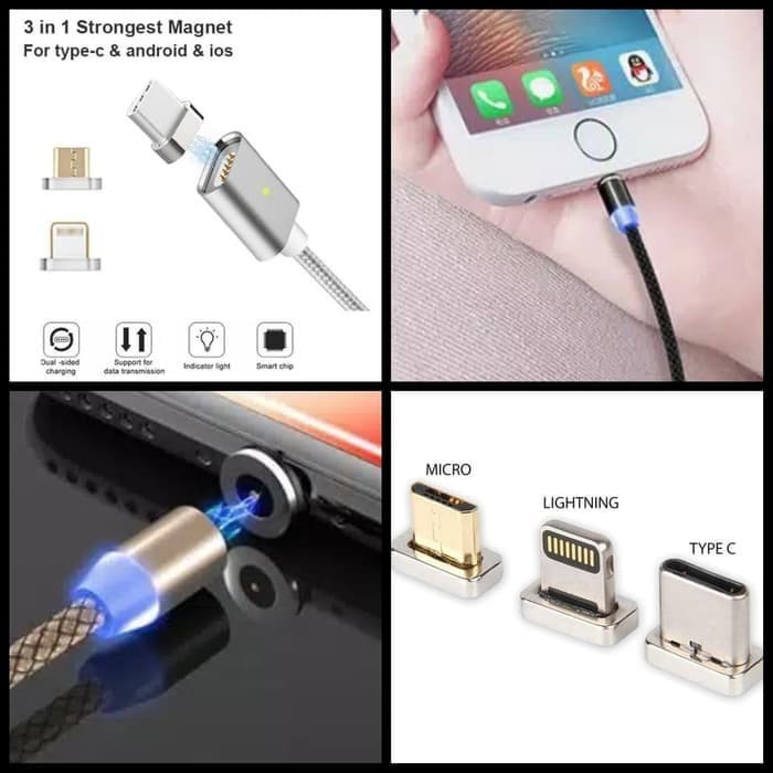 Jual No Led Magnet Kabel Data Magnet 3 In 1 No LED Magnetic Cable ...