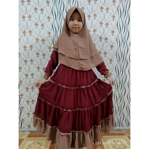 Jual Gamis Set Hijab Anak 8 - 11 Tahun - Gamis Ceruty Anak - Gamis ...