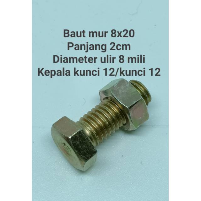 Jual BAUT MUR 8X20 KUNING 2 CM BAUT MUR BMK KUNCI 12 SIKU LUBANG LOBANG | Shopee Indonesia