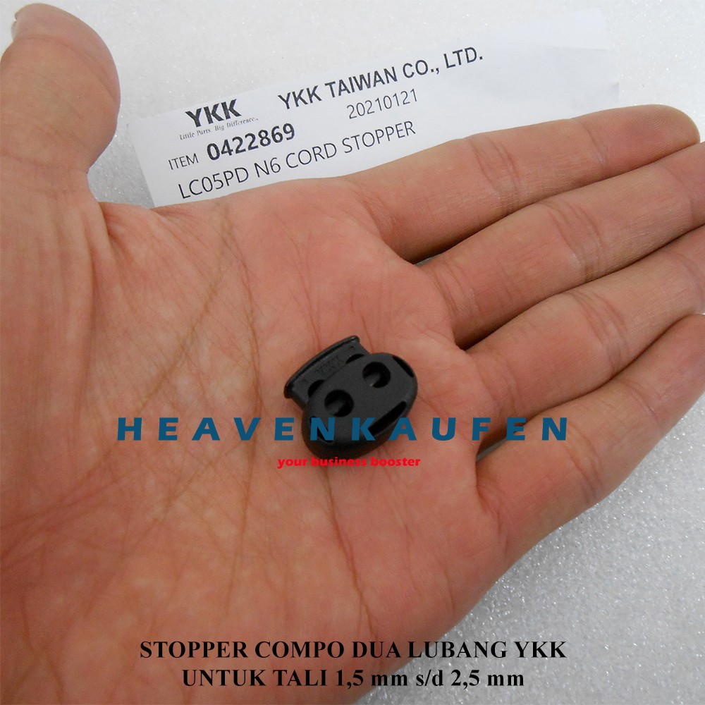 Jual Stopper Tali YKK Dua Lubang Warna Hitam Untuk Tali Kecil 1,5 mm s ...