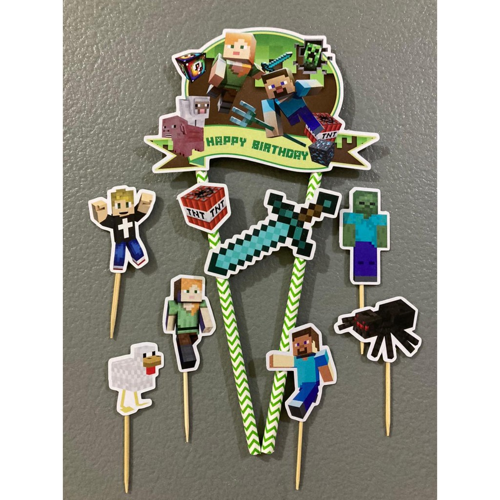 Jual cake topper minecraft / hiasan tusukan kue ulang tahun minecraft ...
