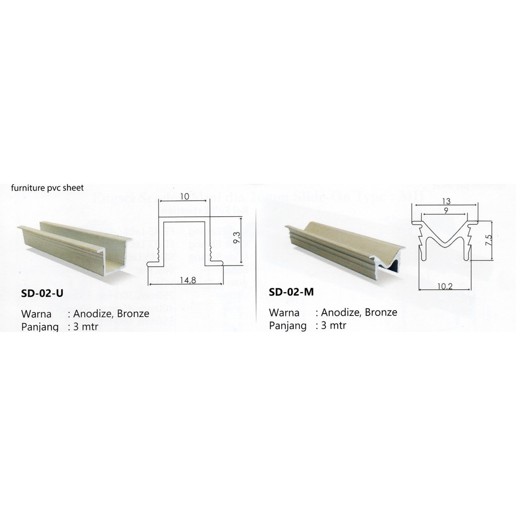 Jual Rel Pintu Sliding Aluminium Lemari Kayu Minimalis Huben U M SD-02 31-41 AS 75 380 329 1 set ...