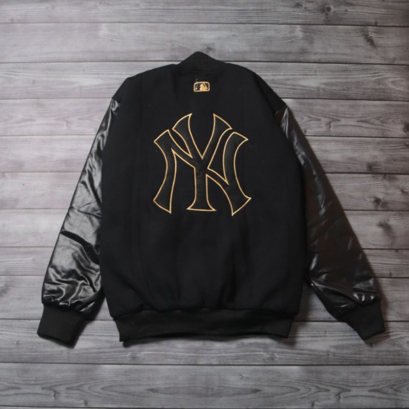 Jual JAKET BASEBALL VARSITY MLB NY LOGO FULL BORDIR GOLD - JAKET ...