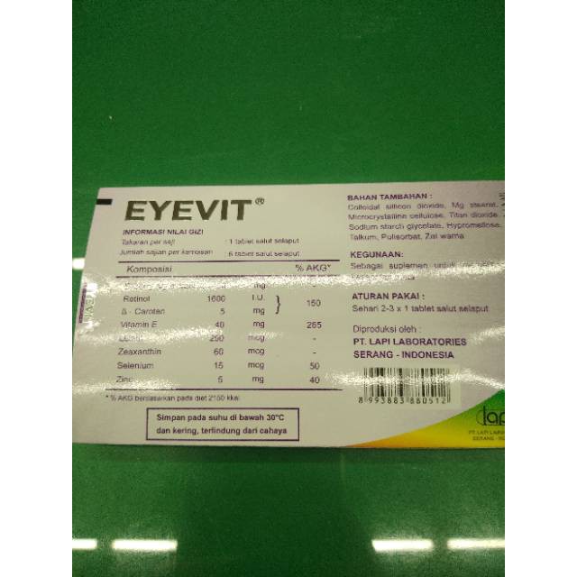 Jual EYEVIT SUPLEMEN UNTUK KESEHATAN MATA 1 AMPLOP ISI 6 TABLET SALUT ...