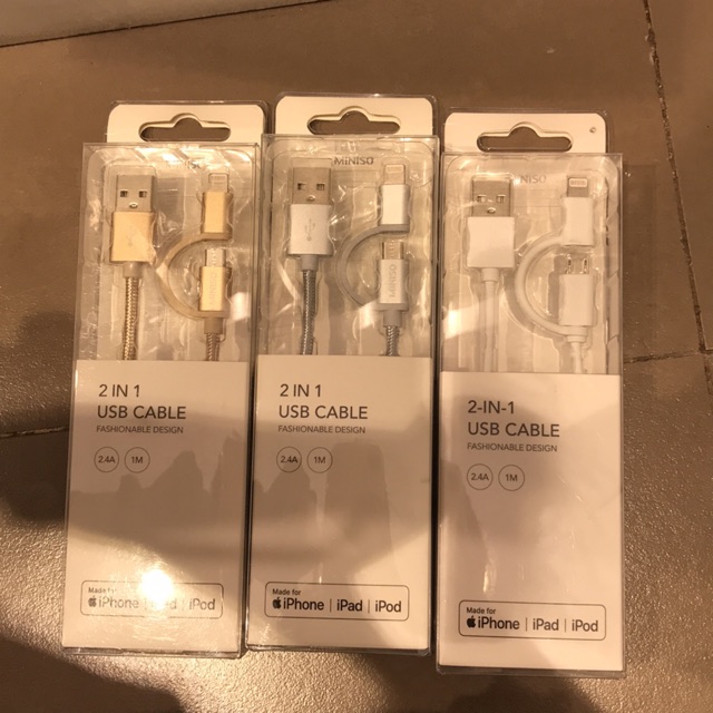Jual 2IN1 USB CABLE LIGHTNING IP & MICRO USB ORI MINISO | Shopee Indonesia