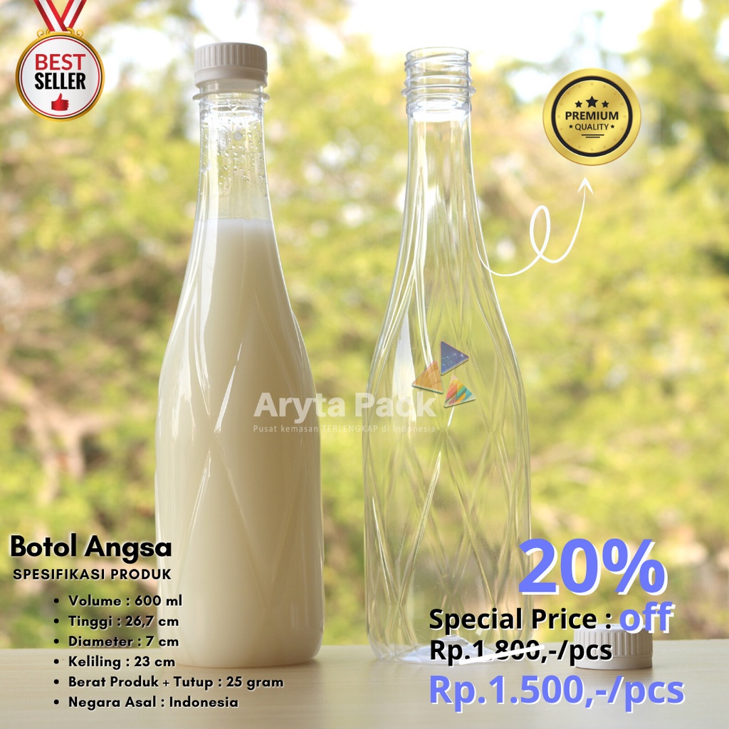 Jual Botol plastik PET 600ml angsa minuman jus susu kopi tutup LN warna ...