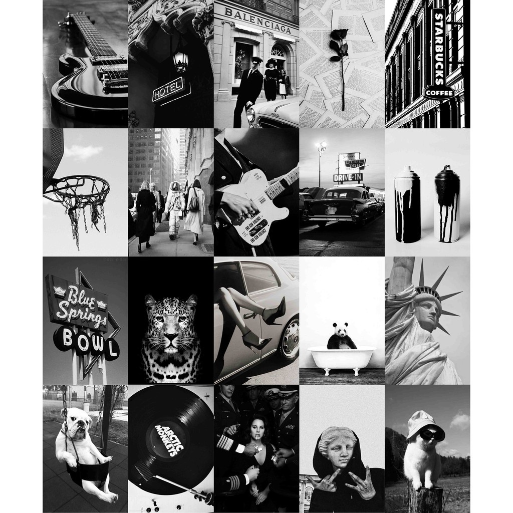 Jual Poster Kamar Aesthetic Tema Hitam Putih Black White 16 pcs ...