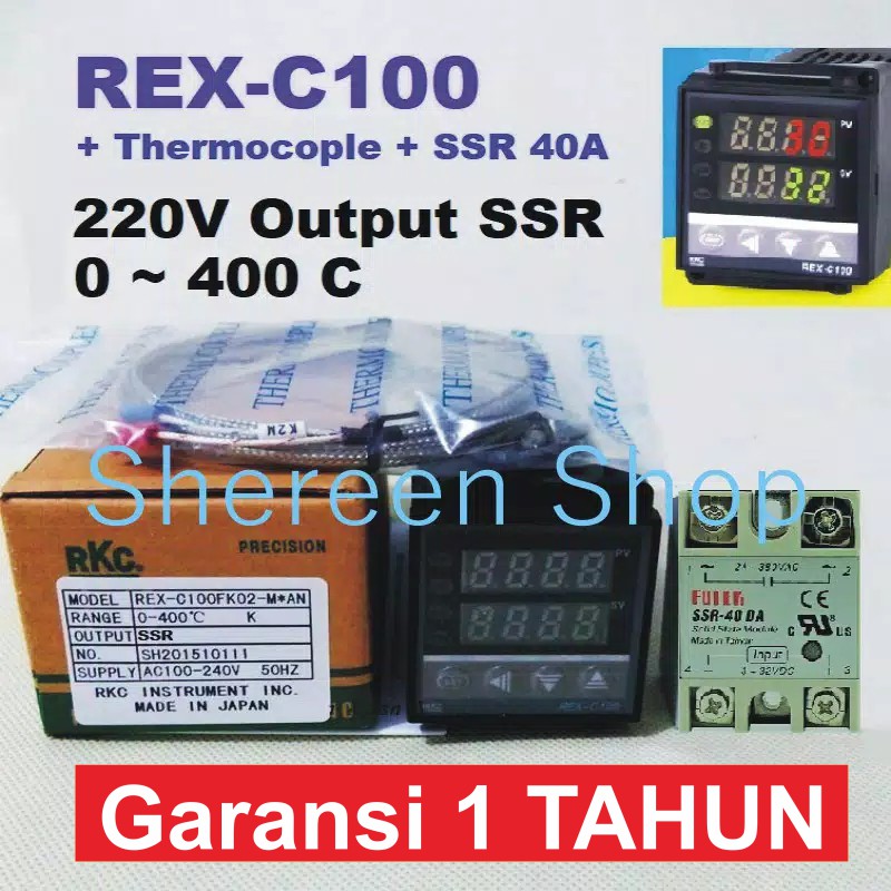 Jual Digital Temperature Controller / Thermostat PID REX-C100 SSR output Range 0-400 C 220V ...