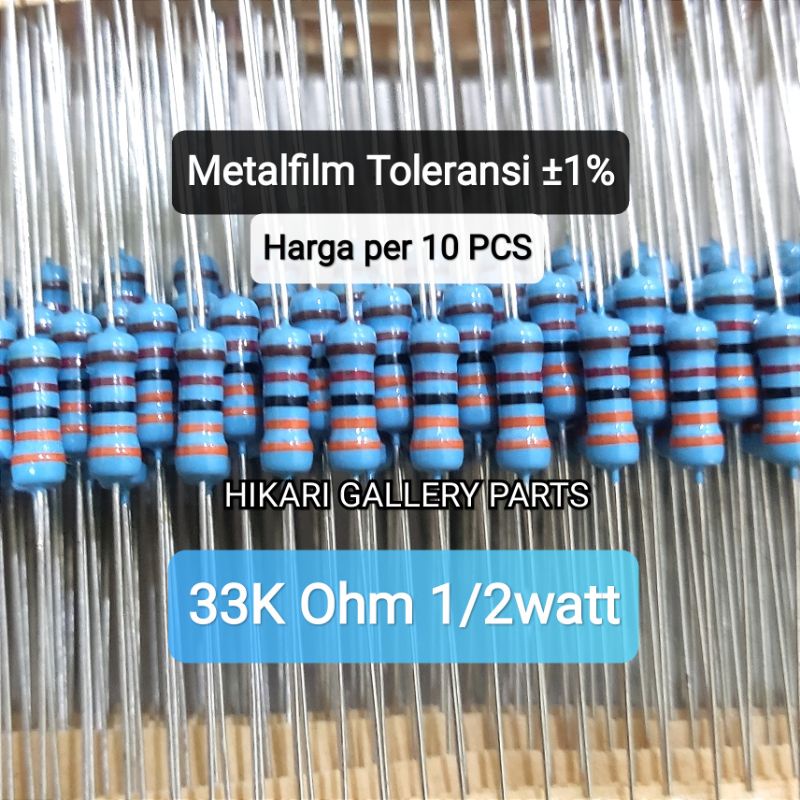 Jual [10 PCS] Resistor METALFILM 33K Ohm 1/2watt Toleransi 1% / Metal film resistor 33K Ohm 0,5w ...