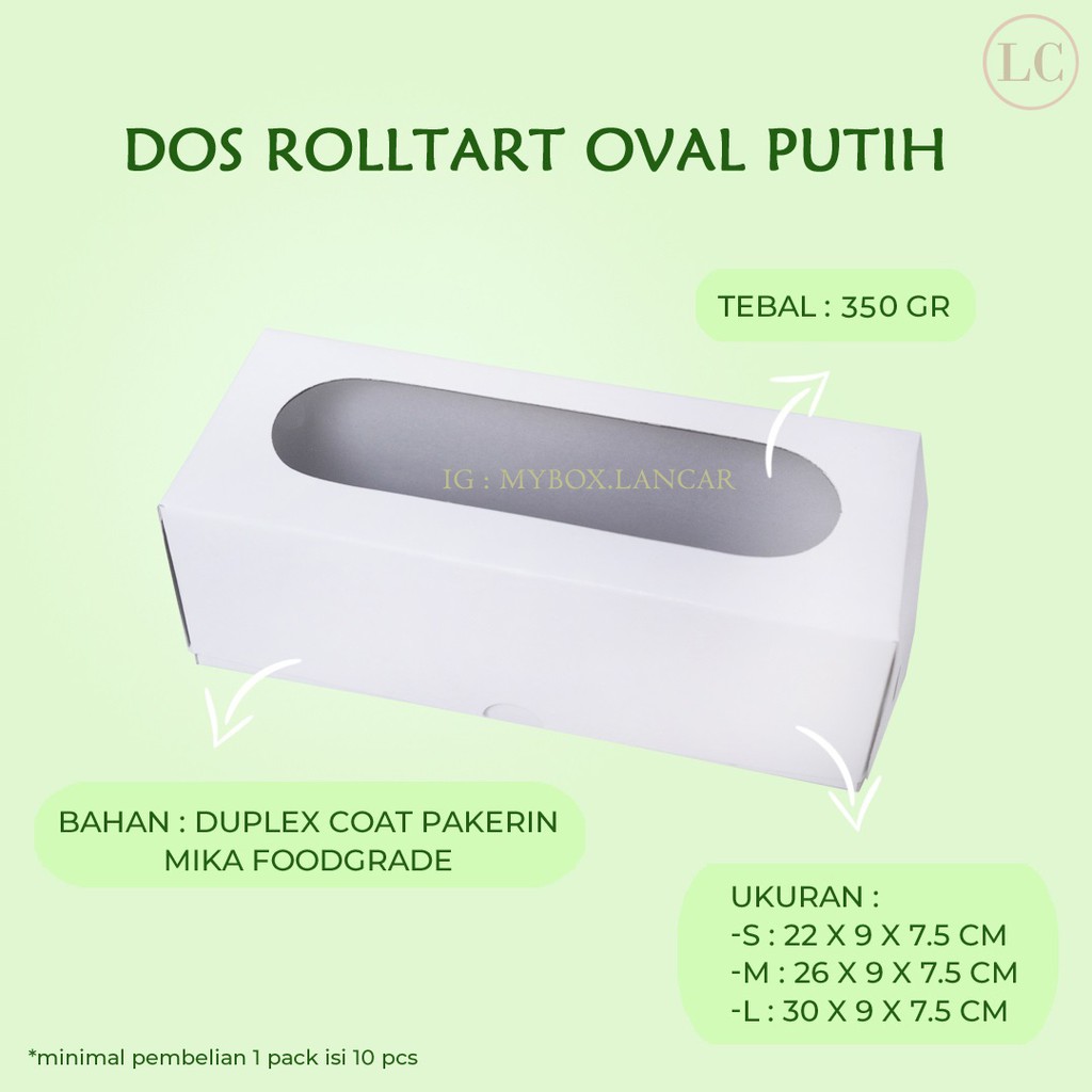 Jual (10 LEMBAR) 22X9X7,5 CM DUS ROLLTART OVAL IVORY PUTIH KECIL, BOX ...
