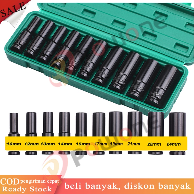 Jual 1/2 Inch Drive Hex Impact Socket Set 10 Pcs Soket Dalam Ukuran ...