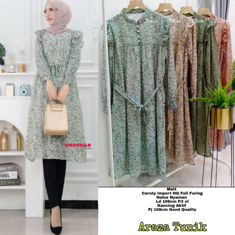 Jual LONG TUNIK TERMURAH PREMIUM MOTIF BORDIR BUNGA CERUTY IMPORT ARAZA ...
