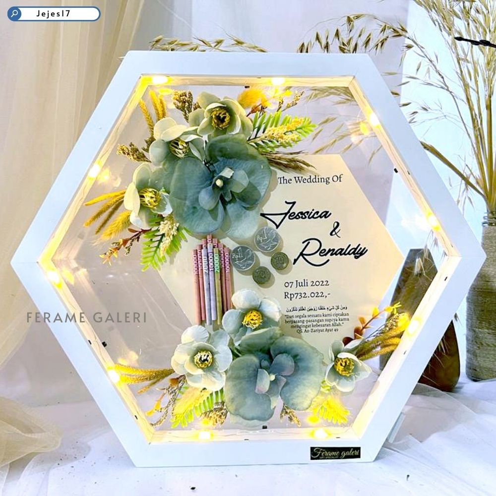 Jual Mahar Pernikahan Bingkai Transparant Akrilik Hexagonal/Mahar Bunga Anggrek/Mahar Rustic ...