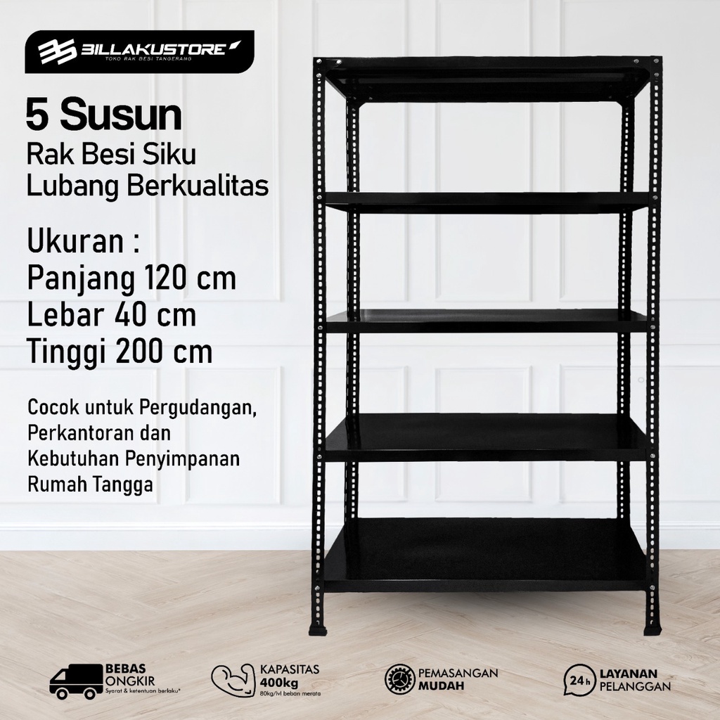 Jual Rak besi siku lubang ukuran 120x40x200 cm 5 rak gudang murah ...