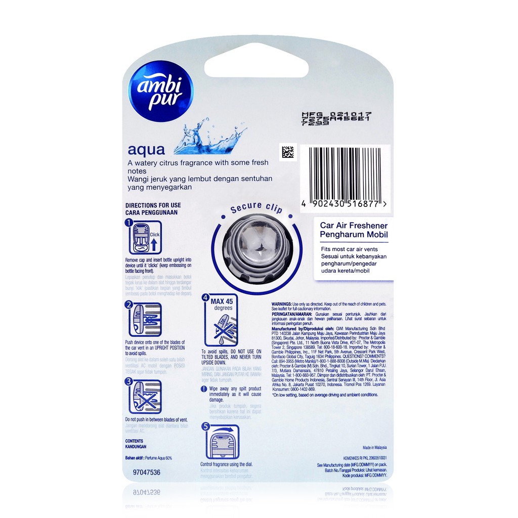 Jual Ambi Pur Pengharum Mobil Aqua Starter Kit Ultra 7,5 ml | Shopee ...