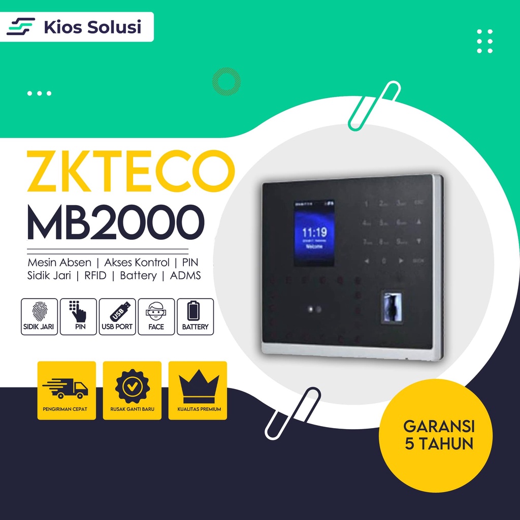 Jual Mesin Absen Wajah | Mesin Absensi | Akses Kontrol ZKTECO MB2000 | Sidik Jari | PIN | ADMS ...