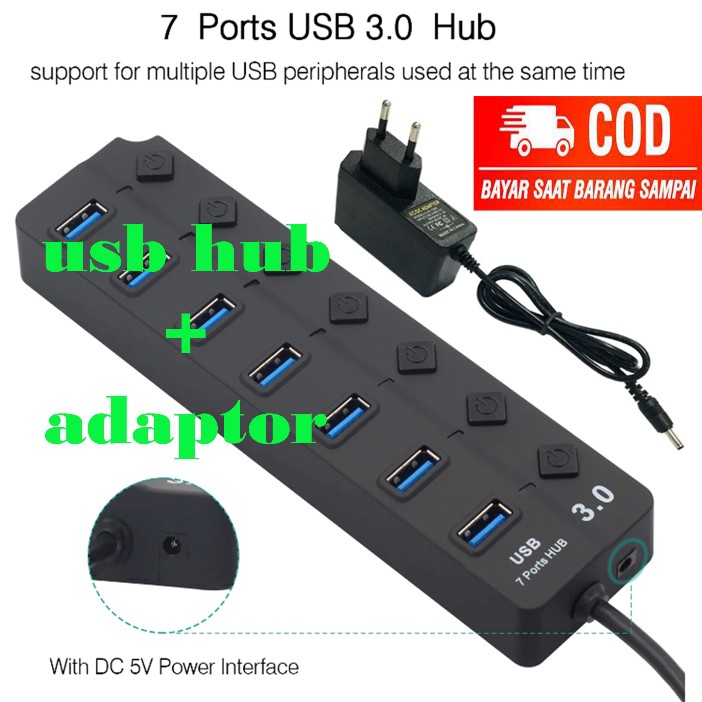 Jual USB PORT 7 Port 3.0 USBHub 4 Port 3.0 Berkecepatan Tinggi 5Gbps ...