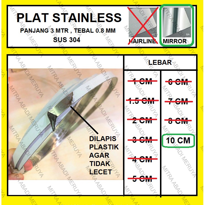 Jual Plat Stainless Mirror 10 cm Plat Strip SS Lis Stainless | Shopee ...