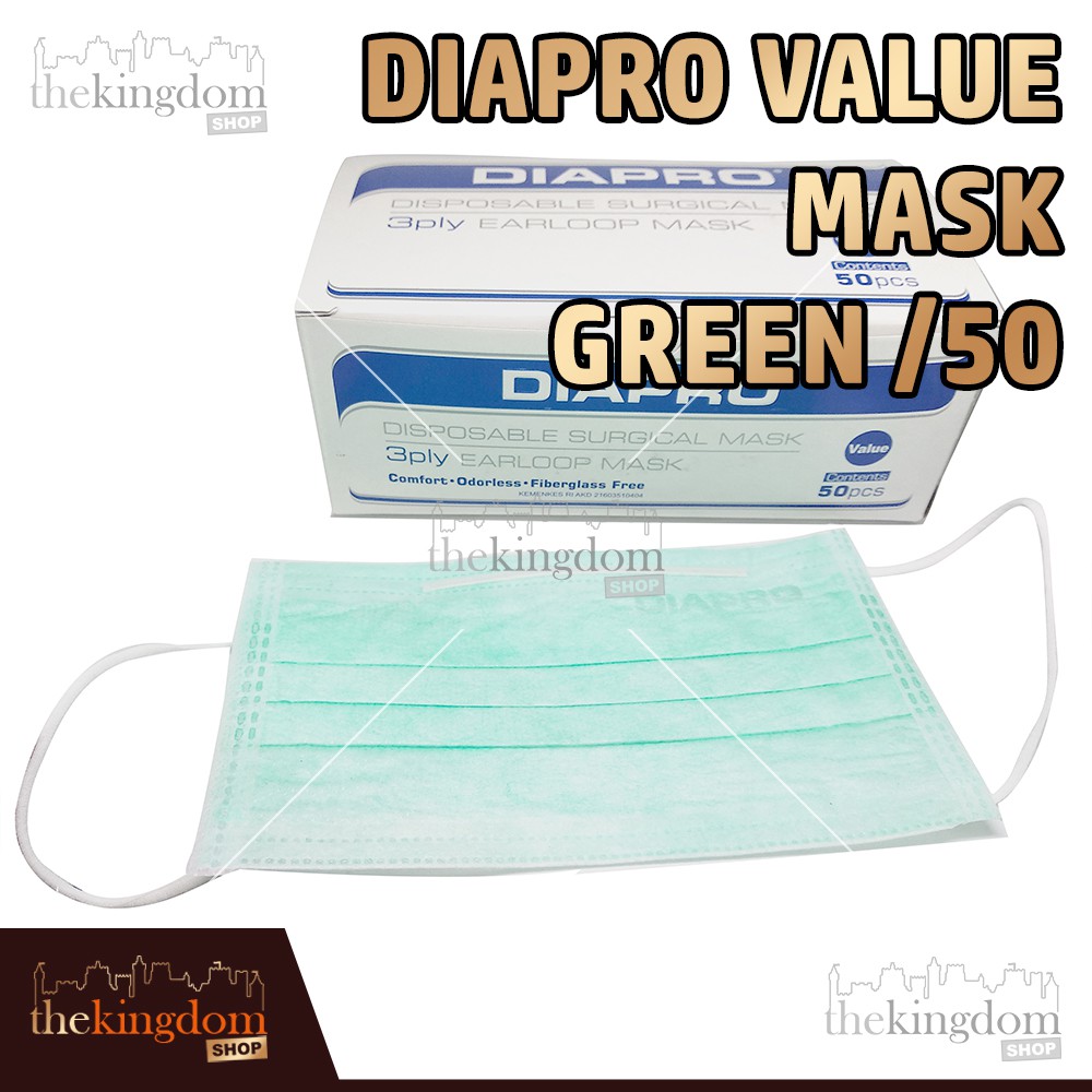 Jual Diapro Value Mask 3Ply Earloop Green /50 Masker Pelindung Mulut ...