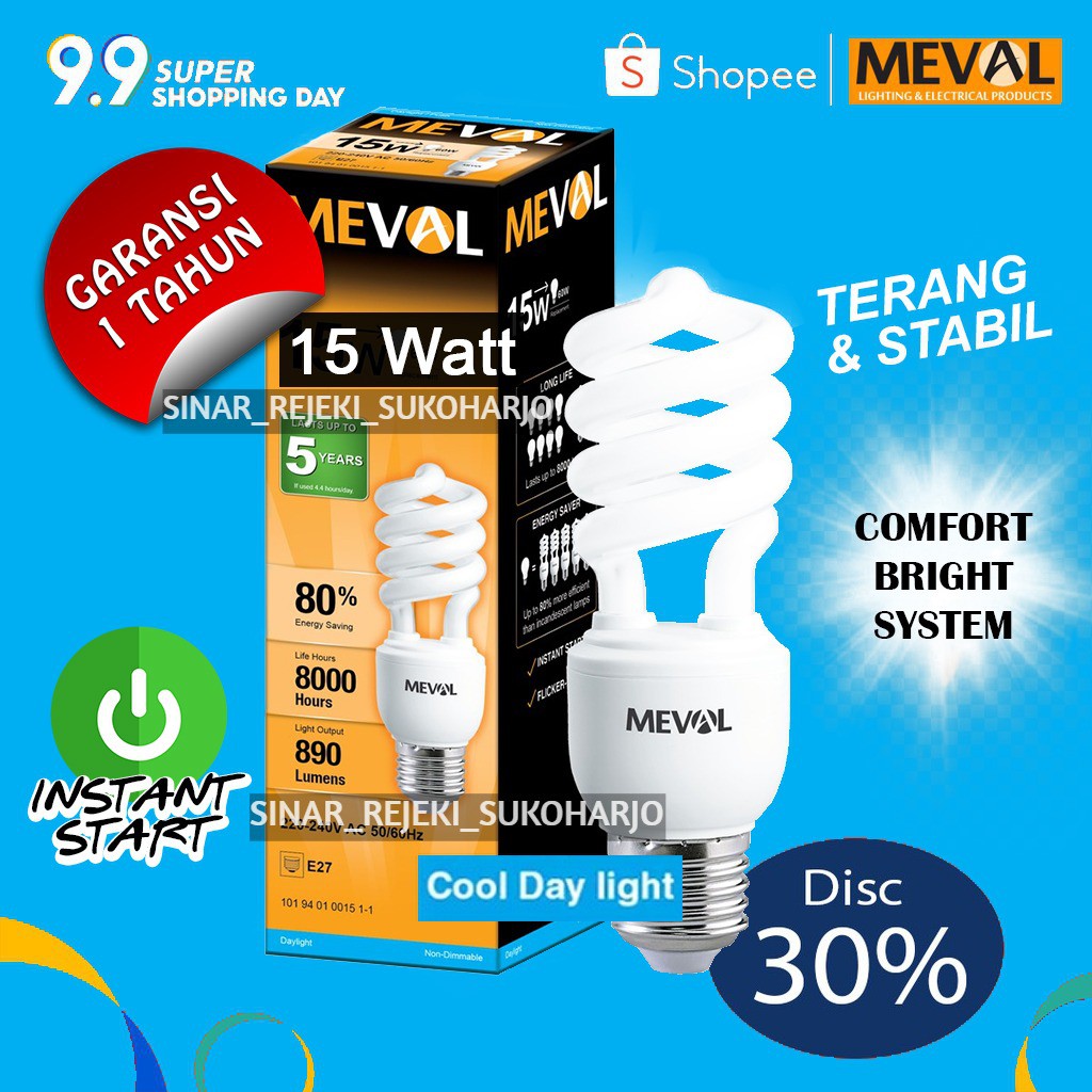 Jual MEVAL LAMPU HEMAT ENERGI SPIRAL 15W | Shopee Indonesia