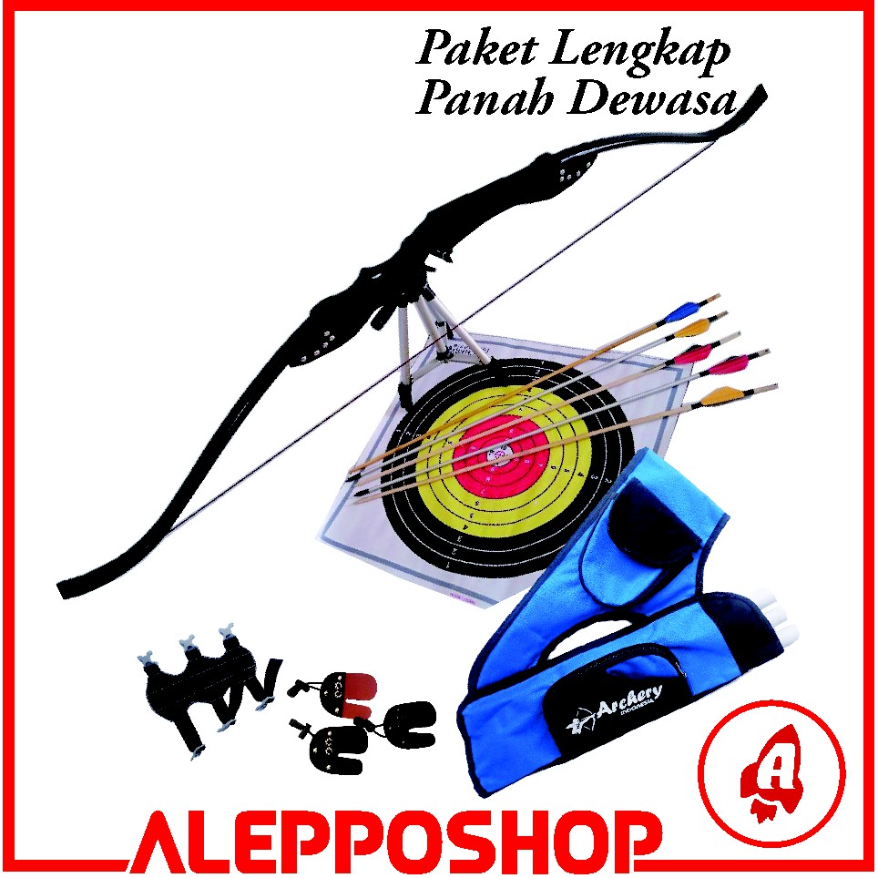 Jual PAKET BUSUR PANAH BOW STANDAR PANAHAN DEWASA RISER 60 CM 5 ARROW 1 ...