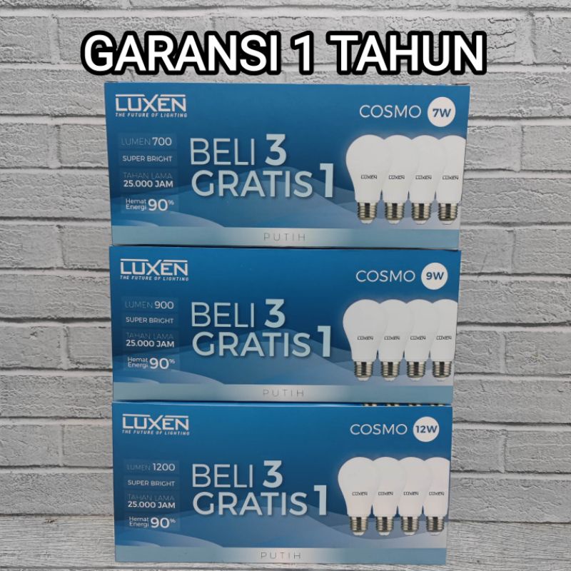 Jual PAKET ISI 4pc LAMPU LED BULB LUXEN COSMO 7W 9W 12W CAHAYA PUTIH ...