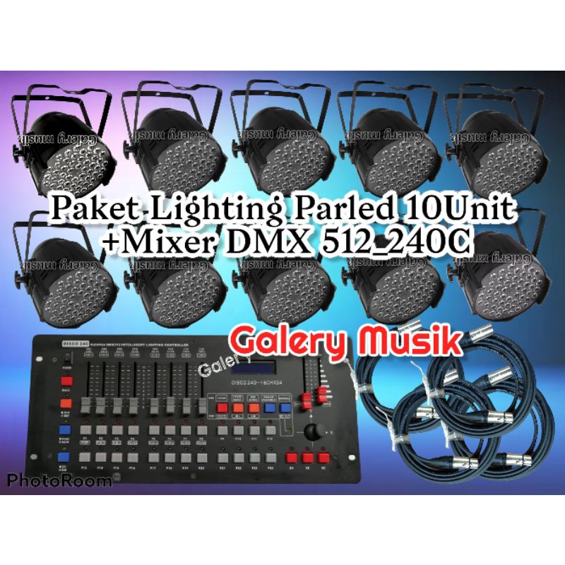 Jual Paket lampu lighting parled 54 Led RGBW 4in1 10unit + Mixer dmx ...