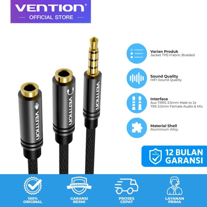 Jual Vention Kabel Splitter Audio 3.5mm Male to Audio Mic Female ...